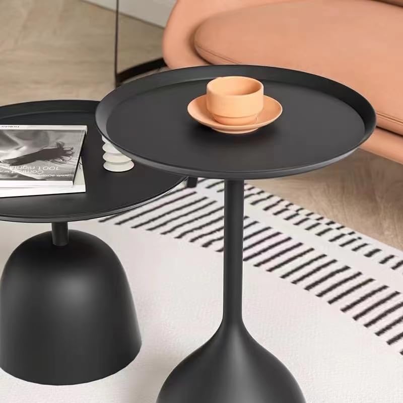 TUSOPORT Modern Nesting Tables, Black, Round, Metal, 24x19x11 inches, 2 Pieces, 40lbs Load Capacity