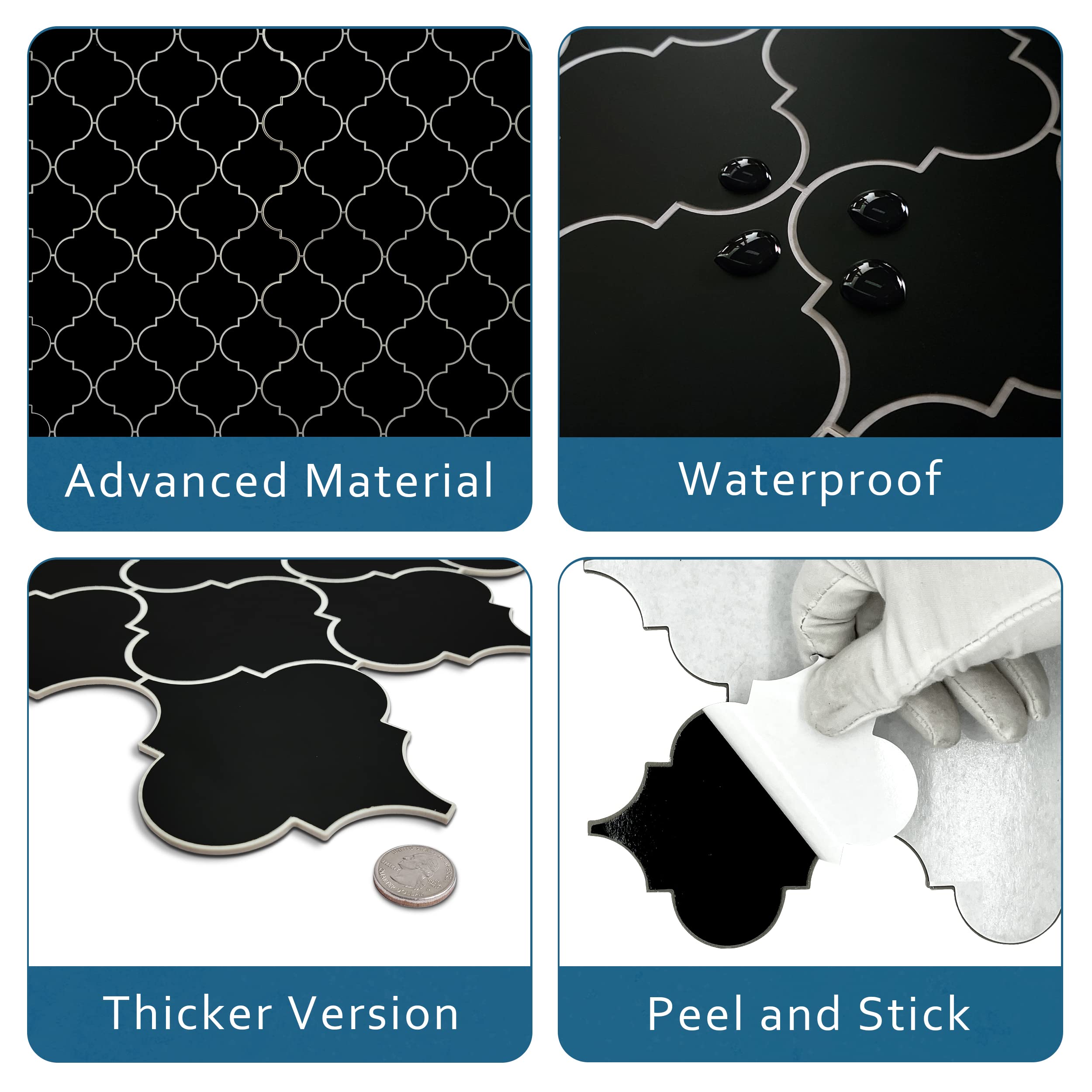 The Tiles Plaza Arabesque Peel and Stick Backsplash Tile, Self Adhesive Stone Composite Wall Tile, Black Lantern Decorative Stick on Tile for Kitchen, Bathroom, Fireplace, 10 Sheets