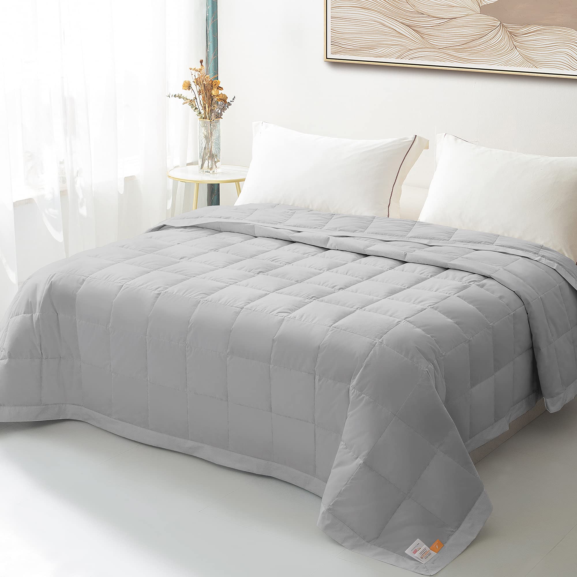 WarmKiss Lightweight Summer Comforter Cooling Down Blanket Queen, 100% Cotton Shell, Hypoallergenic 750 Fill Power 13OZ Soft Breathable Duvet Insert,Machine Washable, Grey