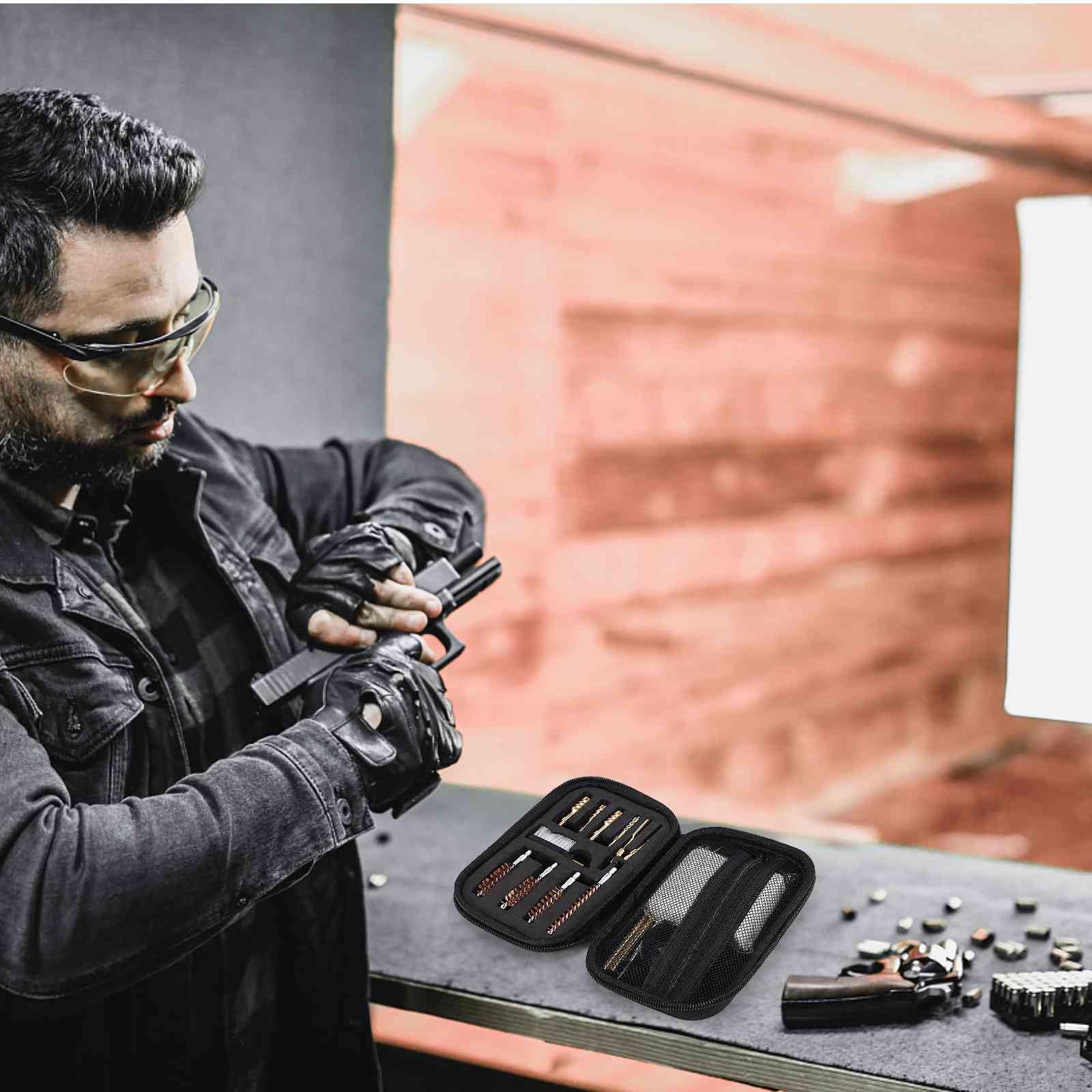 UrbanX Universal Handgun Cleaning kit for Dan Wesson M1911 ACP Pistol .45 ACP Pistol Cleaning Kit Bronze Bore Brush and Plastic Jags Tips with Zippered Compact Case