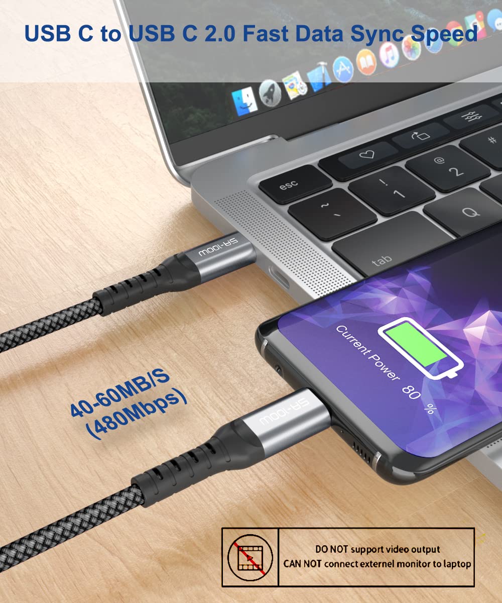 USB-C to USB-C 100W Cable (10ft/2-Pack),USB Type C 5A Fast Charging Cable Compatible with MacBook Pro 2020/2019/2018, iPad Pro 2020/2019/2018,Samsung Galaxy Note 20,Pixelbook and Type-C Laptops