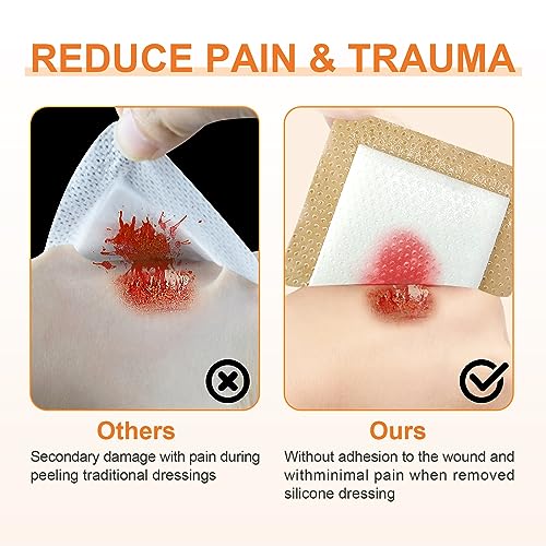 Silicone Adhesive Foam Dressing with Gentle Border 3''x3'' - 10 Pack High Absorbency Waterproof Wound Bandage for Bed Sores, Leg Ulcers, and Foot Diabetic Ulcers