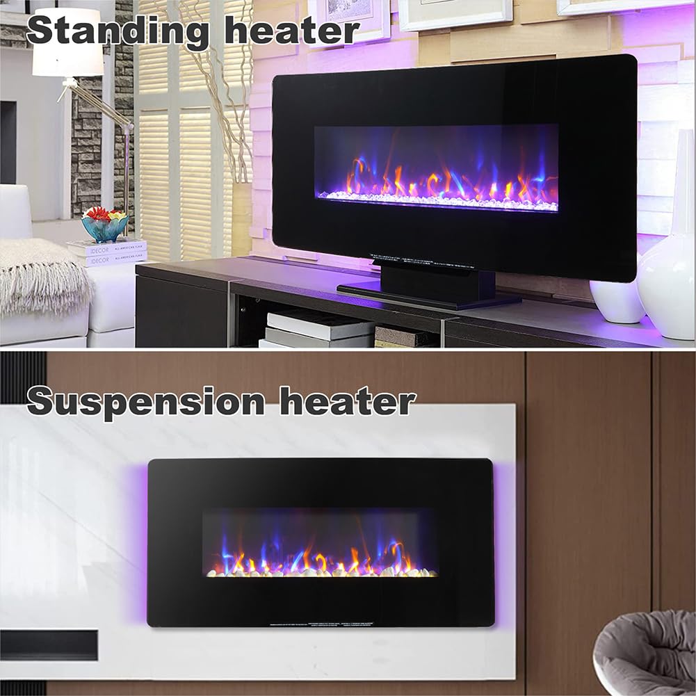 SLifet 36 Inch Curved Front Electric Fireplace,Freestanding Wall Mounted LED Fireplace Heater with Remote Control and Overheat Protection for Living Room Bedroom Office