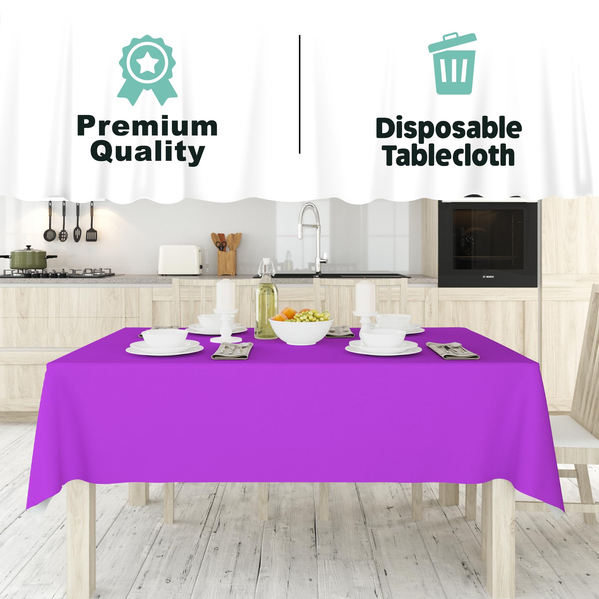 Tablecloth Roll – 54" X 110' Purple Premium Plastic Table Cloths with Cutter Box - Cut to Size - Decorative Rectangle Table Cover Smooth Tablecloth - Disposable Table Cloths for Parties, Weddings.