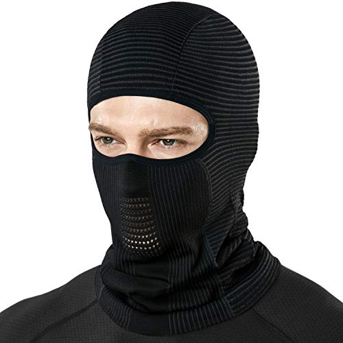 TSLA Thermal Winter Balaclava Face Mask, UV Protection Fleece Lined Ski Mask, Lightweight Windproof Neck Gaiter, Windproof Balaclava Black Grey, One Size