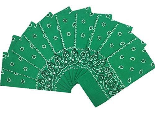 Vamqor 12pcs Bandana for women and men 100% Cotton Custom Fashion Paisley Design Multifunctional Outdoor Square Handkerchief(green)