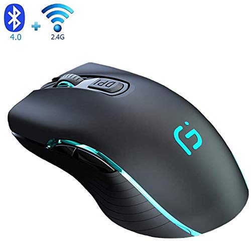 WREWING Bluetooth Mouse, 2.4G & Bluetooth Dual Mode Rechargeable RGB Gaming Mouse, Silent Click Noiseless Laptop Mouse Compatible with PC,Mac, Android, Windows (Black)