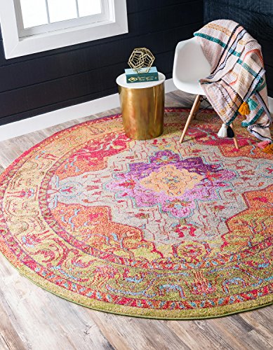 Unique Loom Vita Collection Traditional Bohemian Vintage Over-Dyed Colorful Saturated Area Rug, 4 ft x 4 ft, Multi/Pink