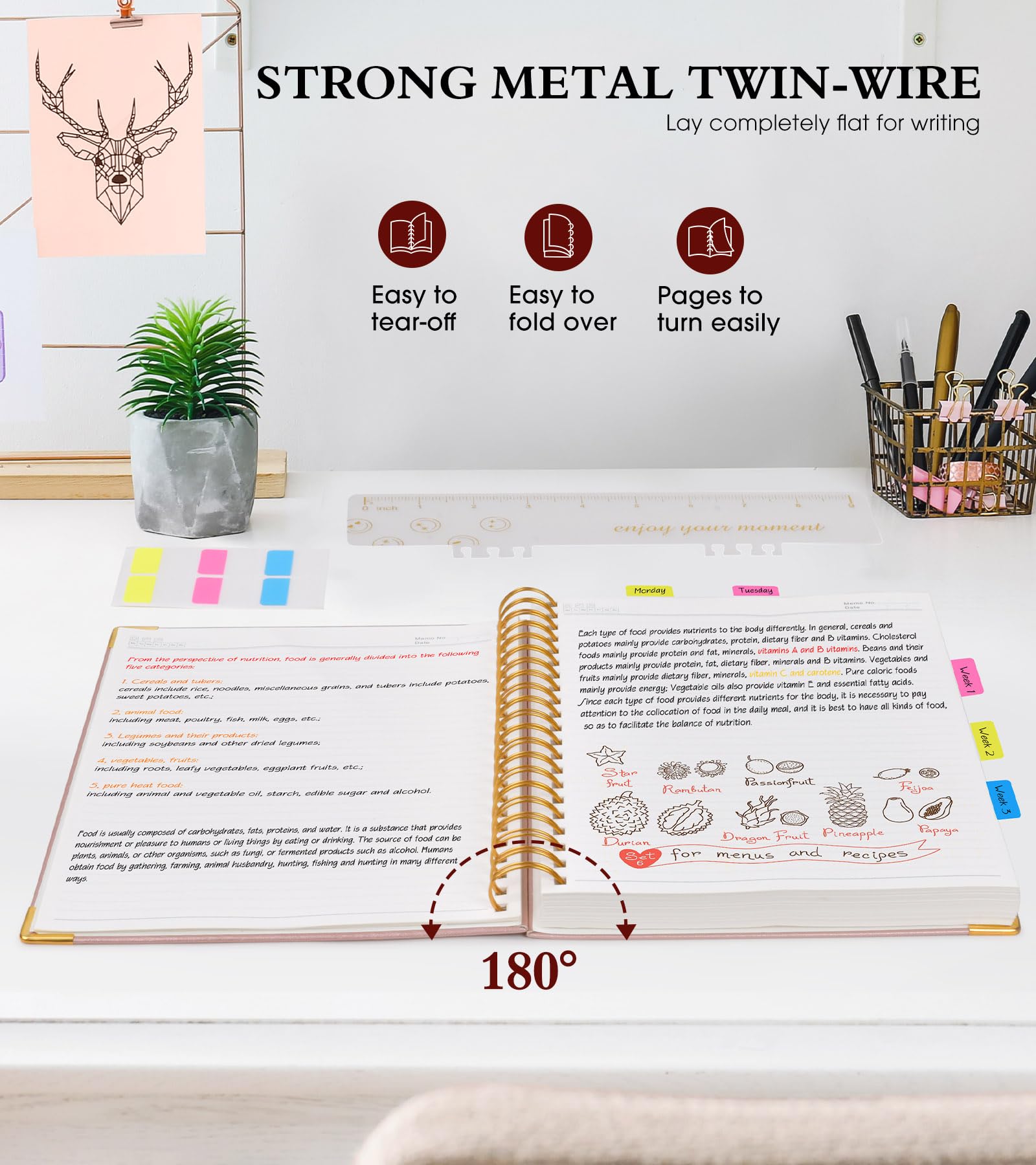 Spiral Notebook Journal 8.5” x 11”, 300 Pages Hardcover Leather Lined Journals for Women Men, A4 Large College Ruled Notebooks with 100 GSM Thick Paper, Spiral Journal for Writing Work School, Pink