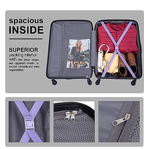 Tripcomp 3 Piece Luggage Sets, PC Lightweight Expandable Suitcase with Two Hooks, Spinner Wheels, TSA Lock, Purple (20/24/28)