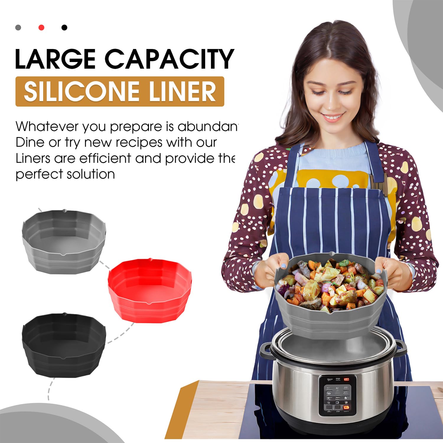 Slow Cooker Divider Liner fit 4-5 QT Crockpot, Reusable & Leakproof Silicone Crockpot Divider, Dishwasher Safe Cooking Liner for 4-5 Quart Pot,BPA Free, 2PCS Bundle, Grey