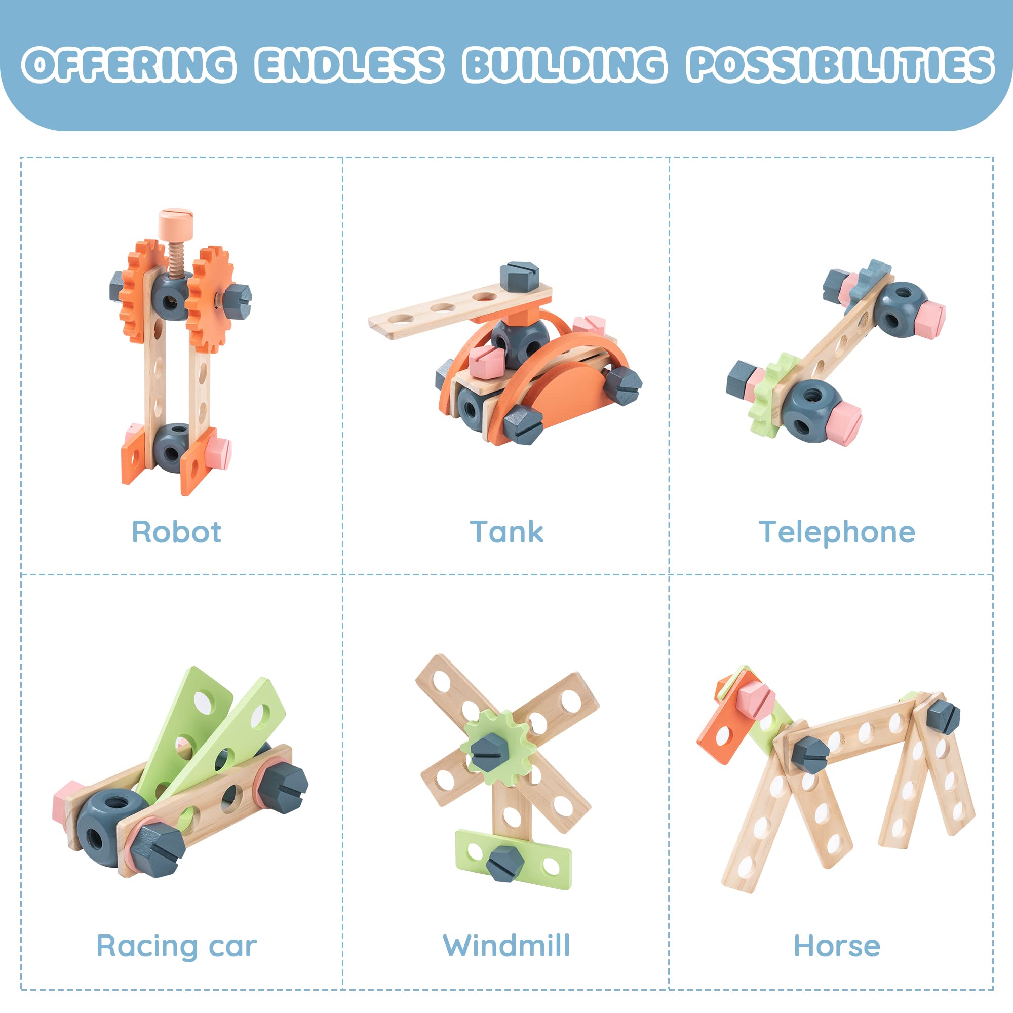 ROBOTIME Kids Tool Bench Set- Large Wooden Work Bench Construction Toys, Workshop w/Kid Toys Tool Set (41 Pieces) for Toddlers Boys Girls Age 3 4 5 6 7