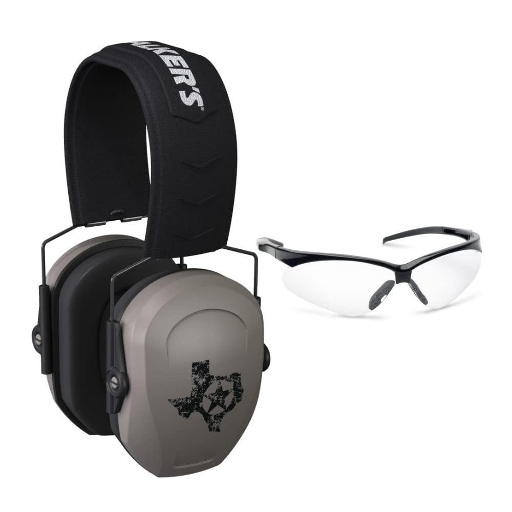 Walker's Razor Slim Passive Safety Ear Muffs and Eye Protection Bundle (Texas Flag) (2 Items)