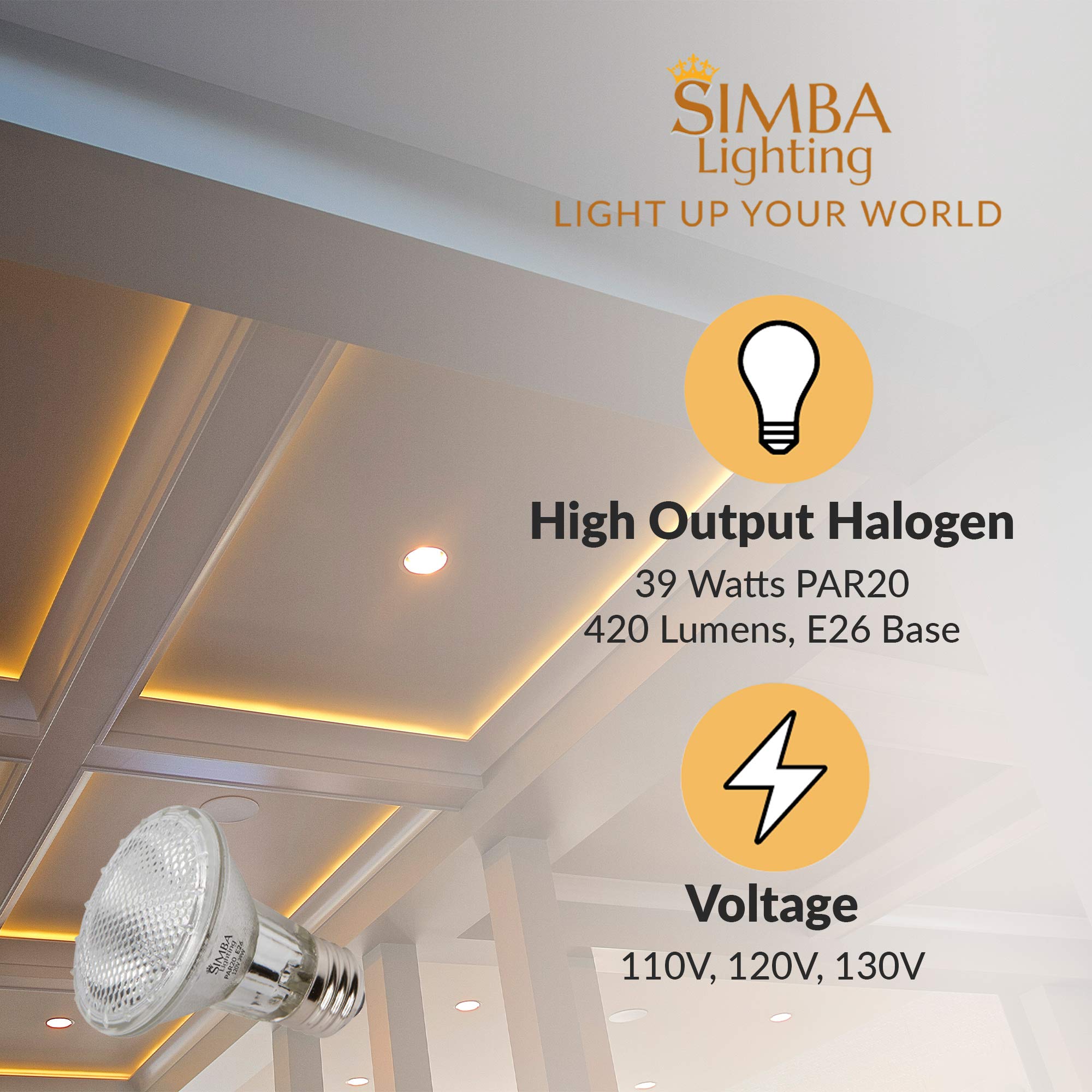 Simba Lighting 39PAR20/FL Halogen PAR20 Light Bulb 39W 30deg Spotlight Dimmable (4-Pack) for Indoor Recessed Can, Range Hood and Outdoor PAR 20, 120V E26 Base, 50W Replacement, 2700K Warm White