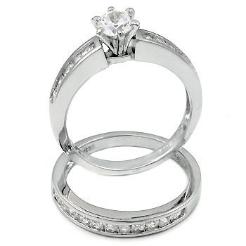 Sterling Silver Cubic Zirconia CZ Wedding Engagement Ring Set Sz 8