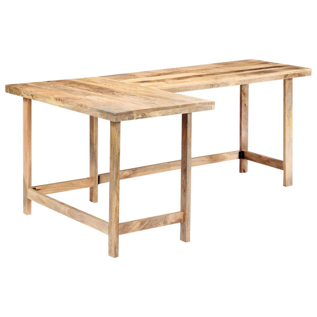 vidaXL Desk, L-Shaped Computer Desk, Home Office Corner Desk, Living Room Writing Table Workstation, Farmhouse Style, Solid Wood Mango