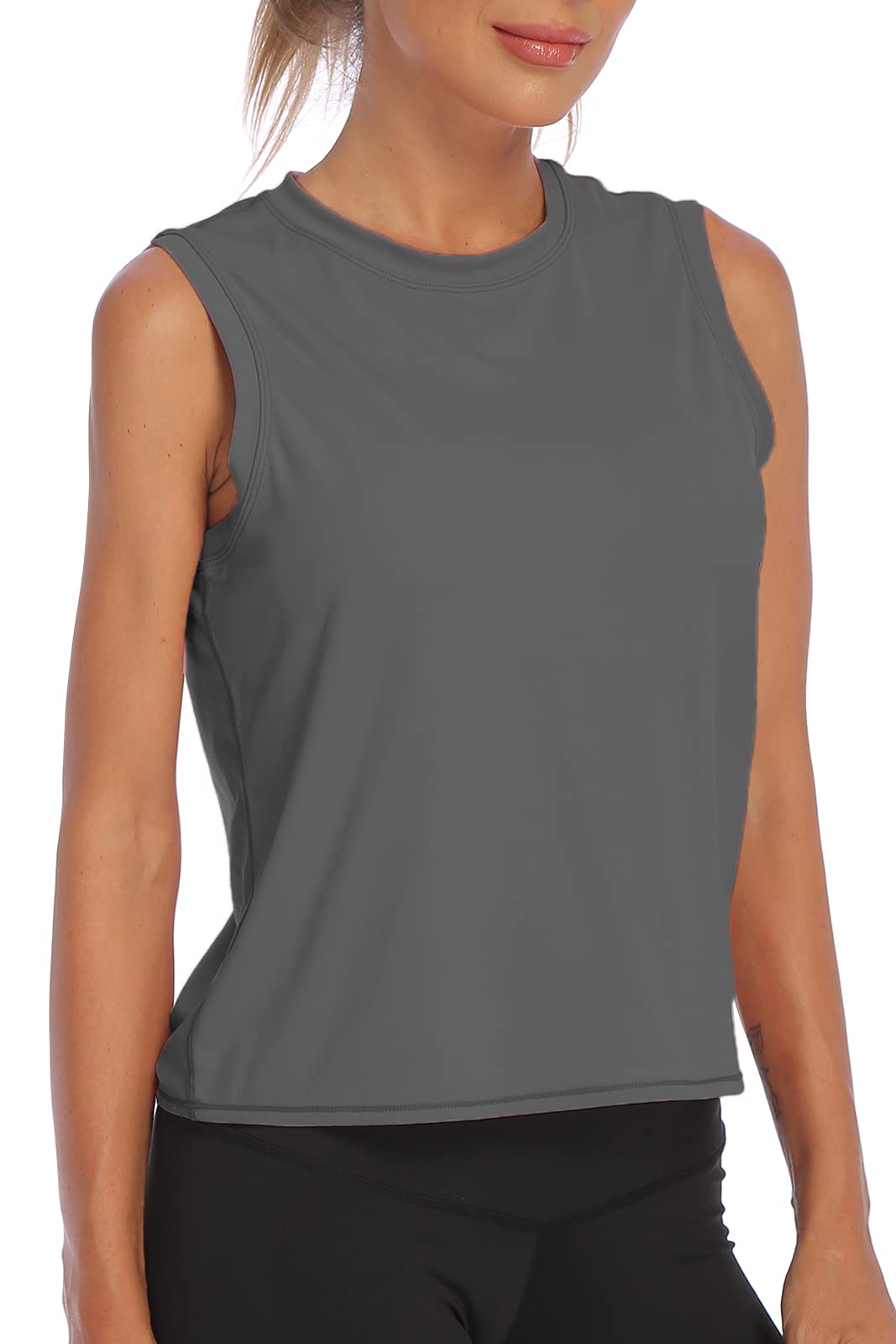 Womans Sleeveless Tops Summer Casual Tank Tops Cool Loose Fit Shirts Crop Tops Dark Grey Small