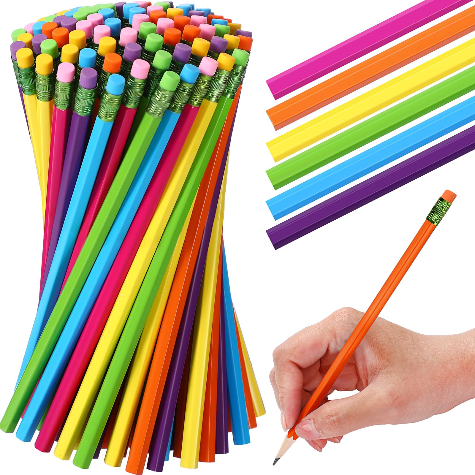 TecUnite 120 Pcs HB Pencils Unsharpened Pencils with Eraser Wooden Hexagonal Pencils for Kids Adults Gifts Graphite Pencils for Exams School Office Sketching (Rainbow Colors,Simple)