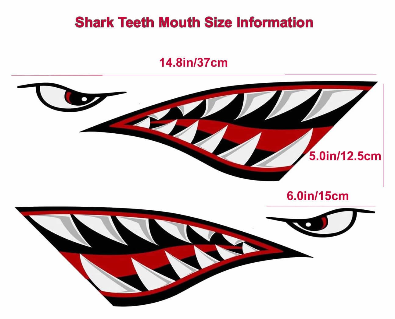 Shark Teeth Mouth Reflective Decals Graphics Sticker Fishing Boat Canoe Car Truck Kayak Decals Accessories,14.8 x 5.0 inches