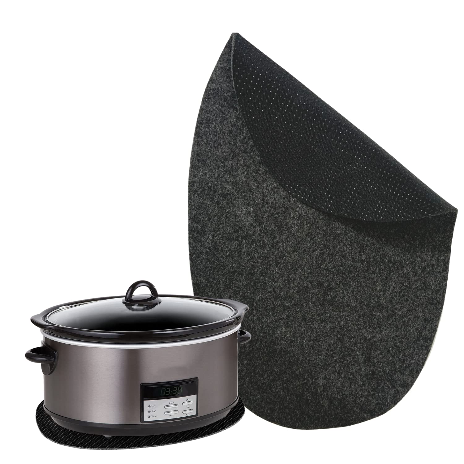 Slow Cooker Heat-Resistant Mat for 6-8 Quart, Compatible with Crock-Pot and so on Oval Slow Cooker, Oval Heat-Resistant Mat for Countertop protecting (black)