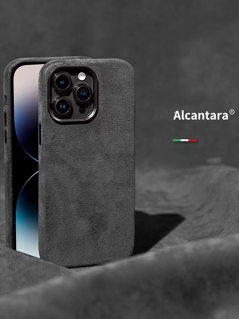 TYXDKJ Alcantara Case for iPhone 13 Pro,Handmade Fully-Wrapped Synthetic Suede Cover, Compatible with MagSafe Wireless Charging(Black)