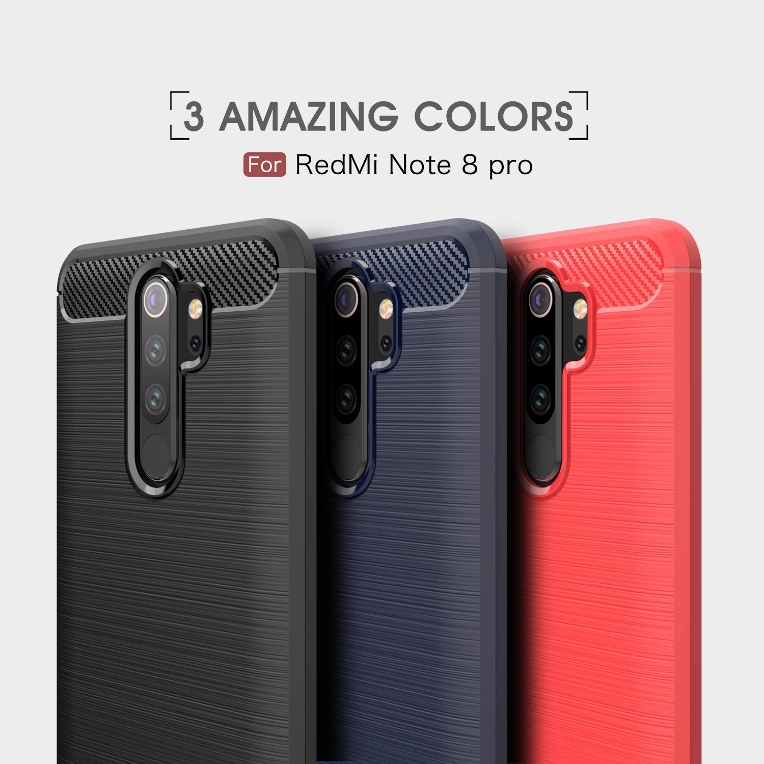 Xiaomi Redmi Note 8 Pro Case, Silicone Leather[Slim Thin] Flexible TPU Protective Case Shock Absorption Carbon Fiber Cover for Xiaomi Redmi Note 8 Pro Case (Navy)