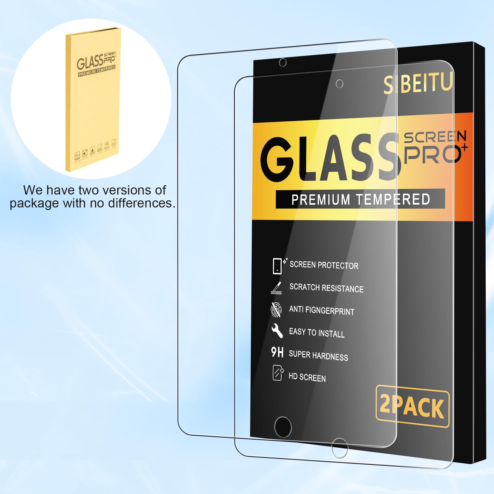 SIBEITU 2 Pack Screen Protector for iPad 9th Generation 2021, iPad 10.2 Inch HD Clear 9H Hardness Tempered Glass Film Compatible with iPad 8th 7th Generation 2020/2019, Scratch Resistent
