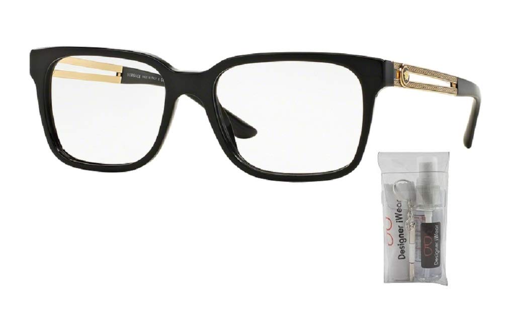 Versace VE3218 5122 53M Black Sand Square Eyeglasses For Men + BUNDLE with Designer iWear Eyewear Kit