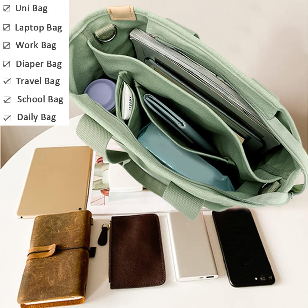 Small Tote Bag for Women, Canvas Mini Handbag With Multi Pocket and Compartment, Cute Casual Satchel Bag with Crossbody Strap