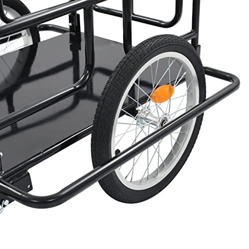 vidaXL Trailer, Foldable Bike Cargo Trailer with a Quick-Release Hitch, Storage Bike Trailer with Wheels and Reflectors, Steel Black