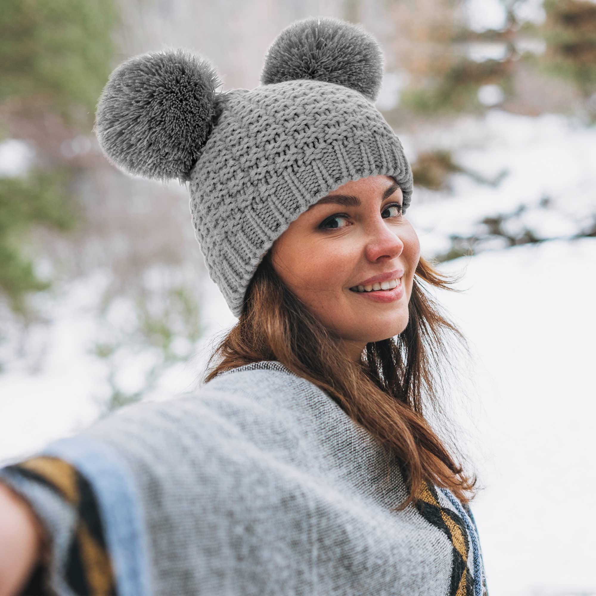 Simplicity Beanie for Women Winter Cable Knit Pompom Ski Snowboard Beanie Hat Black