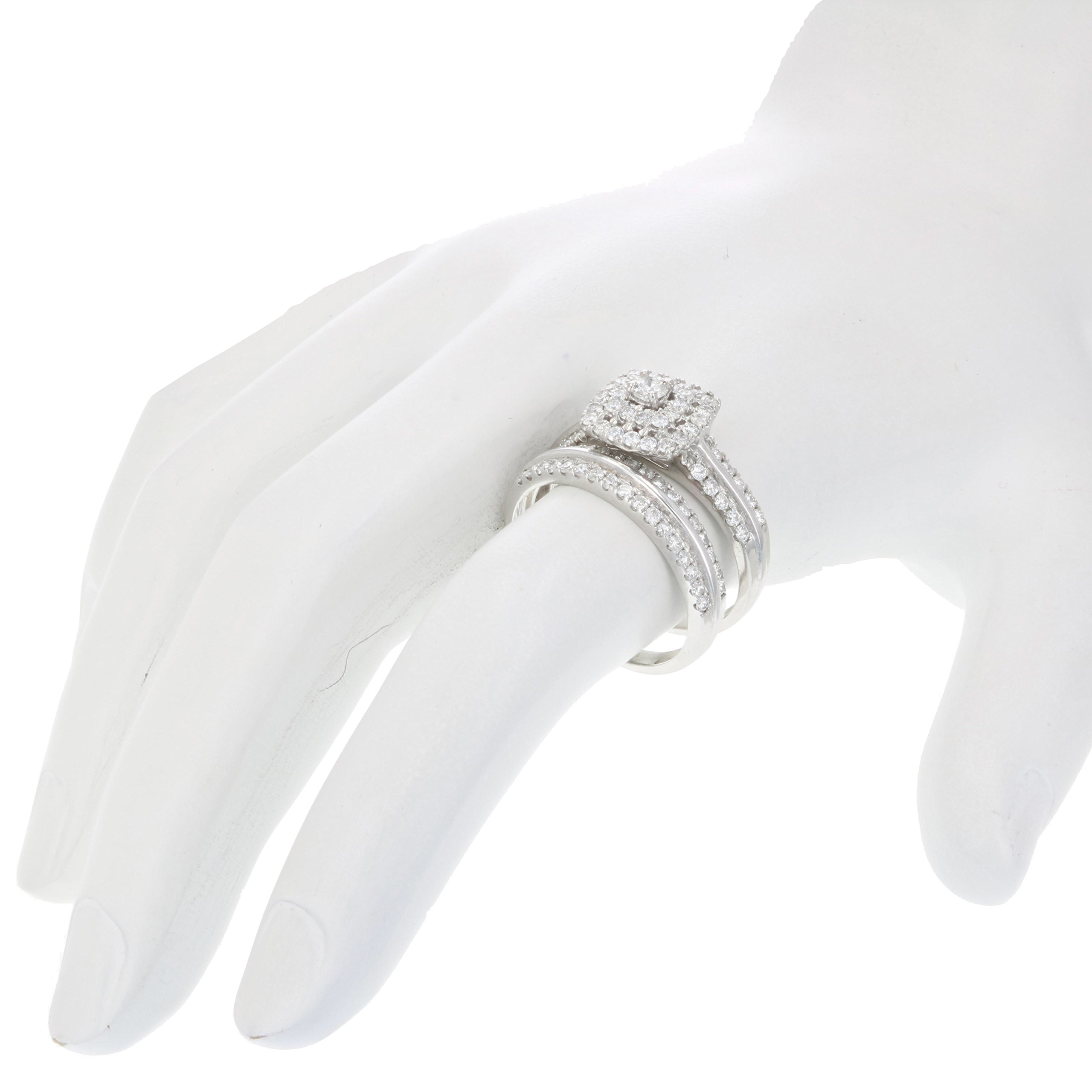 VIR JEWELS 1 CT Diamond Halo Cushion Wedding Engagement Ring Set 14K White Gold in Size 7