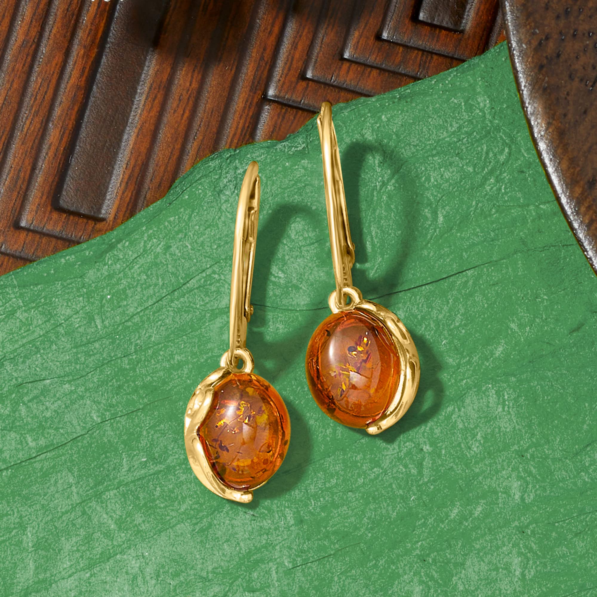 Ross-Simons Round Amber Drop Earrings in 18kt Gold Over Sterling