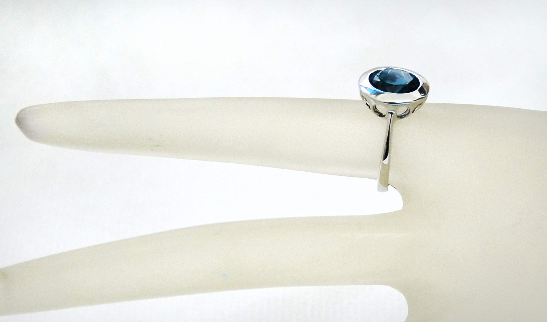 RB Gems Sterling Silver 925 Ring Genuine Gemstone Oval 10x8 mm with Rhodium-Plated Finish, Bezel-Setting (London Blue Topaz, 8)