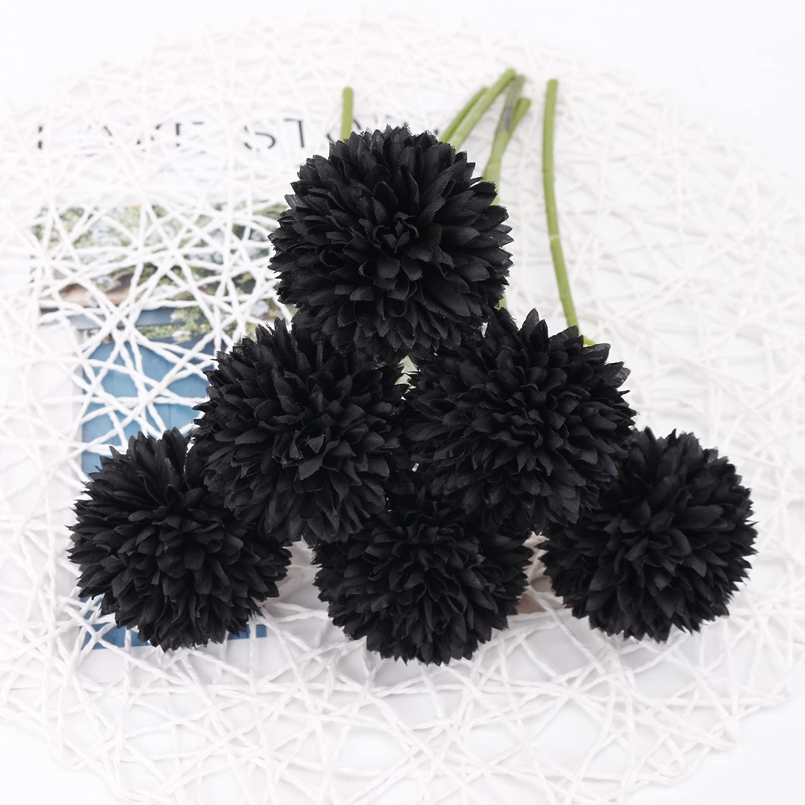 Serra Flora Artificial Flowers Fake 7cm Chrysanthemum Ball Bouquet Flowers Silk Plastic Artificial Hydrangea 6 Heads Bridal Wedding Bouquet for Home Garden Party Wedding Decoration (Black)¡