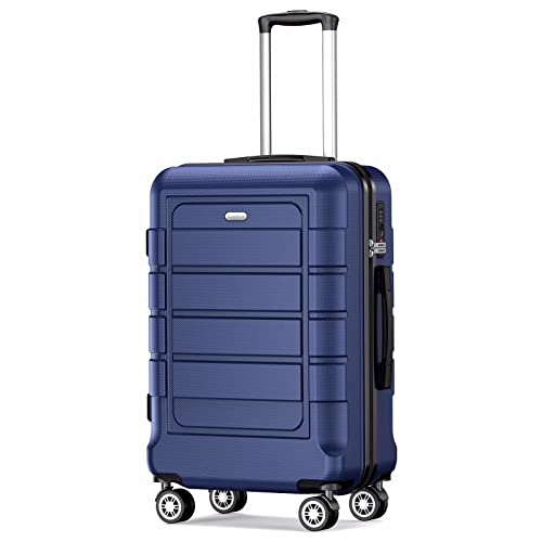 SHOWKOO Luggage PC+ABS Durable Expandable Hardside Suitcase with Double Spinner Wheels TSA Lock, 24-Inch, Blue