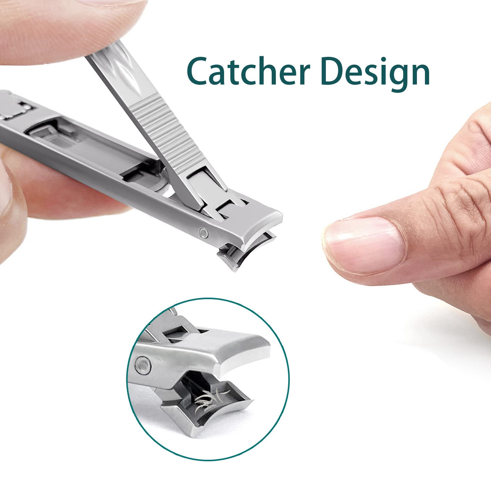SGNEKOO Ultra-Thin Nail Clippers Foldable Nail Cutter with Double End Curved and Bevel Blade Portable Fingernail Trimmer & Nano Polish Glass File Kit (Silver)