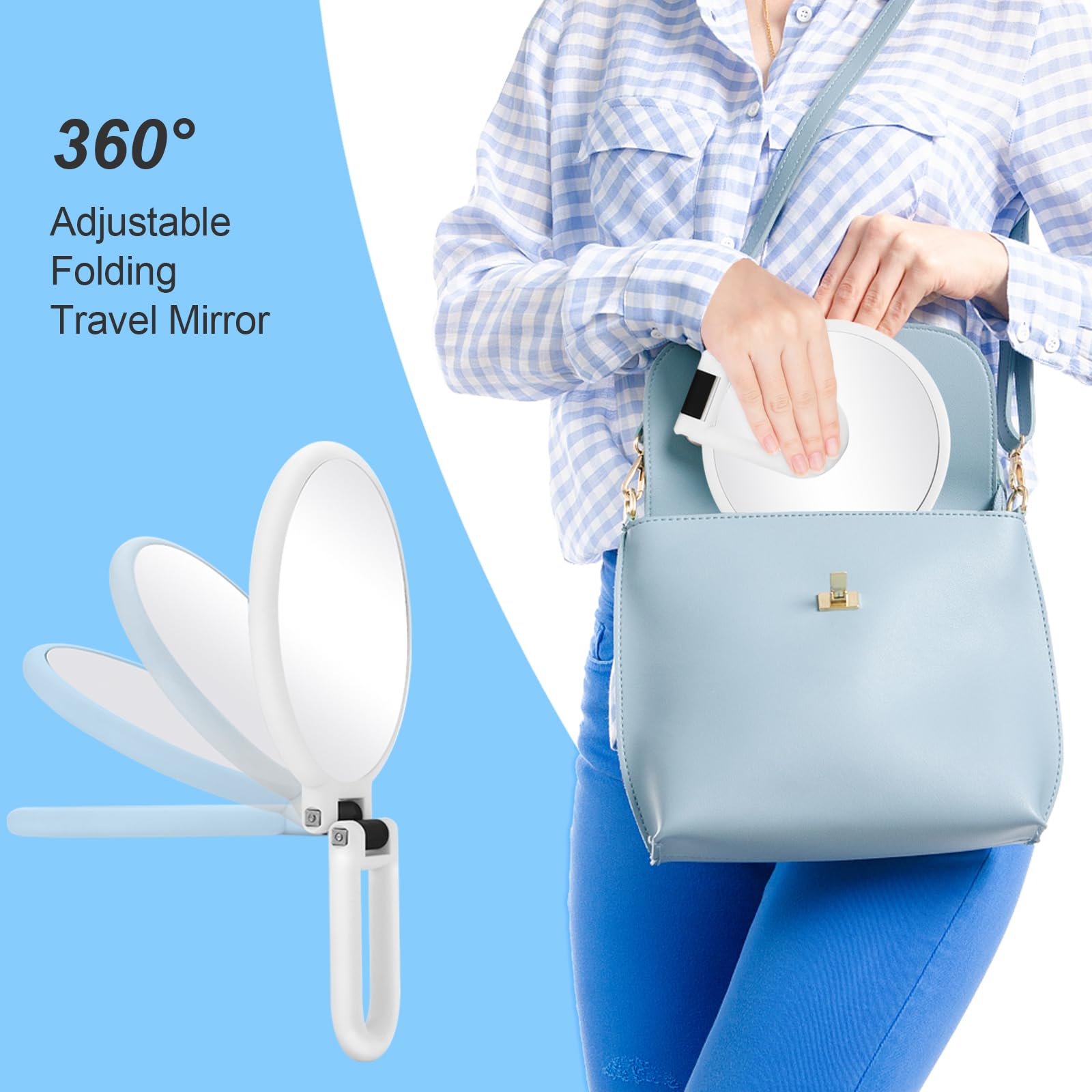 Sifolo 30x Magnifying Mirror, Travel Hand Mirrors with Handle - Double Side Handheld Mirror with 1X 30X Magnification & Adjustable Handle/Stand, Hand Held Foldable Travel Mirror for Makeup(White)