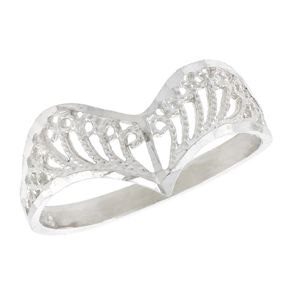 Sterling Silver Crown Type Filigree Ring, 3/8 inch, size 7.5