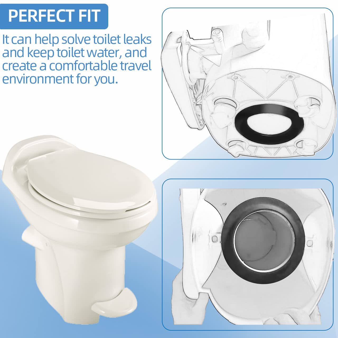 Usamate 34120 Waste Ball Seal Replacement for Style II & Style Plus Toilets Replace for Thetford, Include a Waste Ball Seal, a Base Gasket and Four Clear Plastic Gaskets