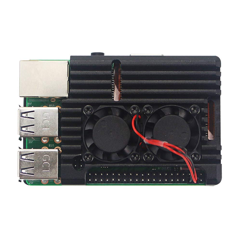 Raspberry Pi 4 Model-B Aluminum Case with Dual Cooling Fan Metal Shell Black Box for RPI 4B
