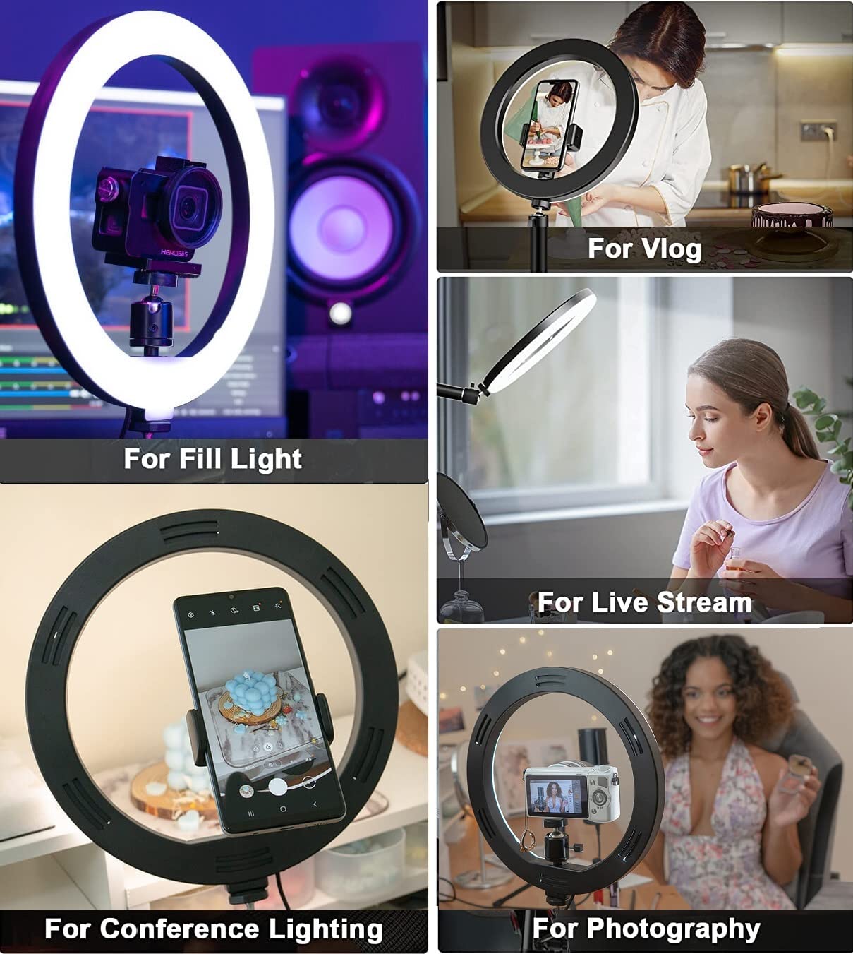 Streamcam Webcam Light Stand, 10'' Ring Light with Foldable Metal Arms Holder Compatible with Logitech StreamCam C920 Brio C930 C922 C925 C615 and Any webcams with 1/4''-20 Interface