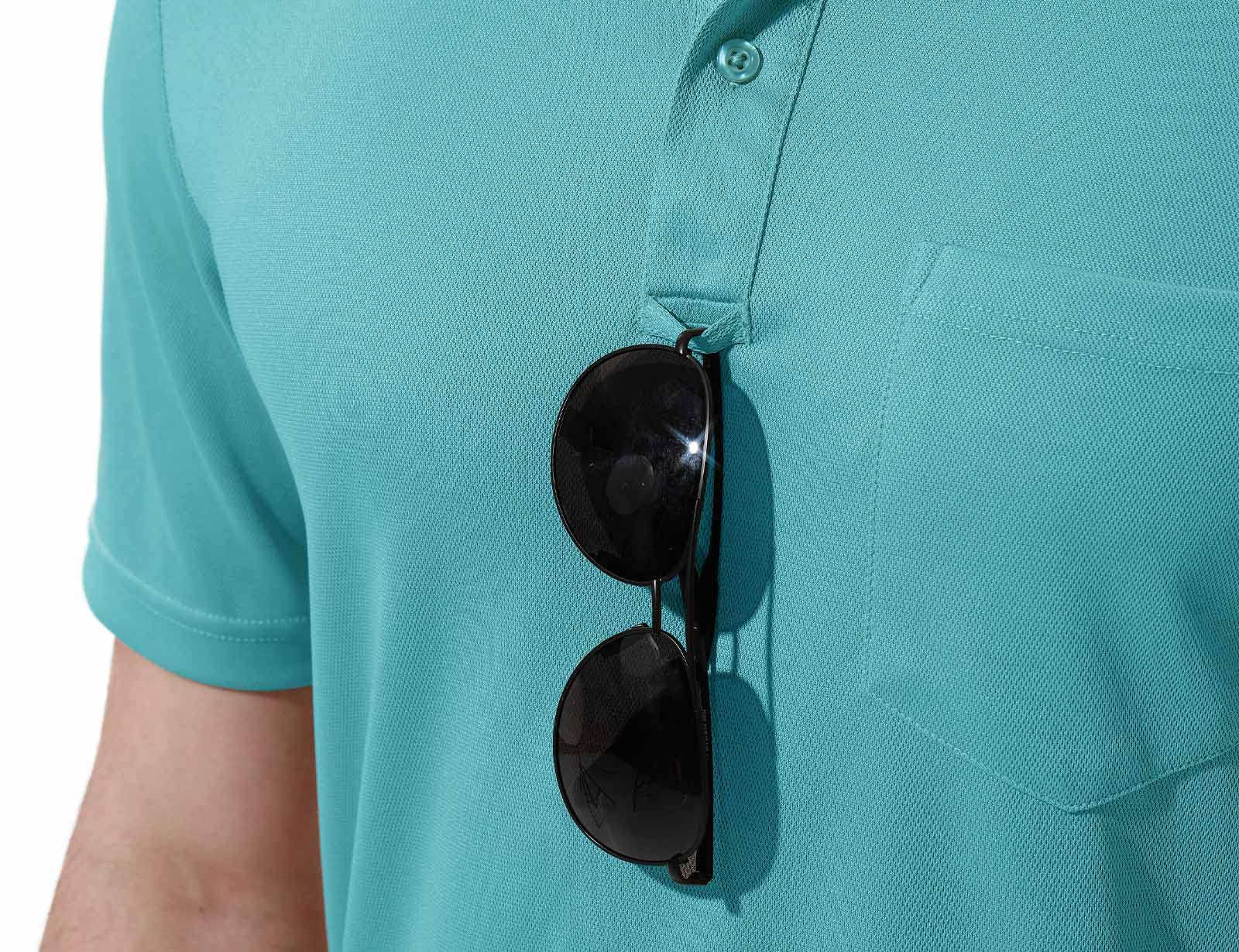 Rdruko Men's Polo Shirts with Pocket Short Sleeve Dry Fit Golf Sports Collared Shirts(Ocean Blue, US XL)