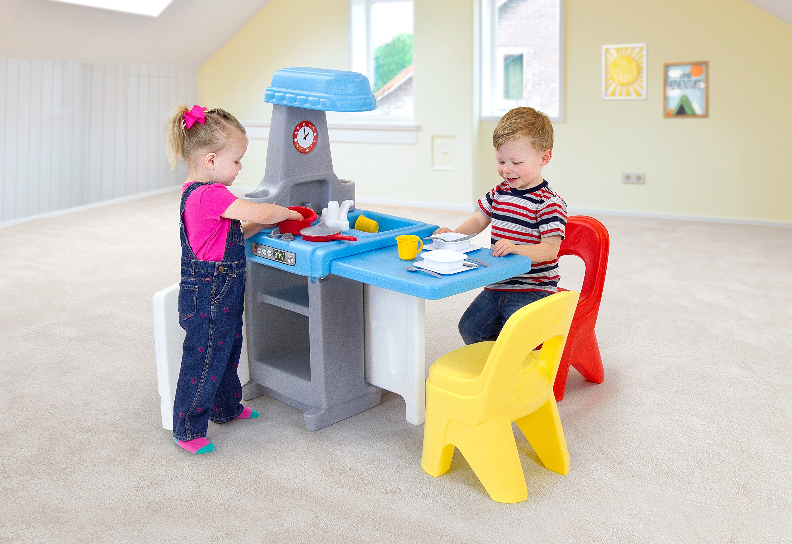 Simplay3 Play Around Kids Chair, 2-Pack of Toddler Chairs for Play Table - Blue and Lime Green, Made in USA