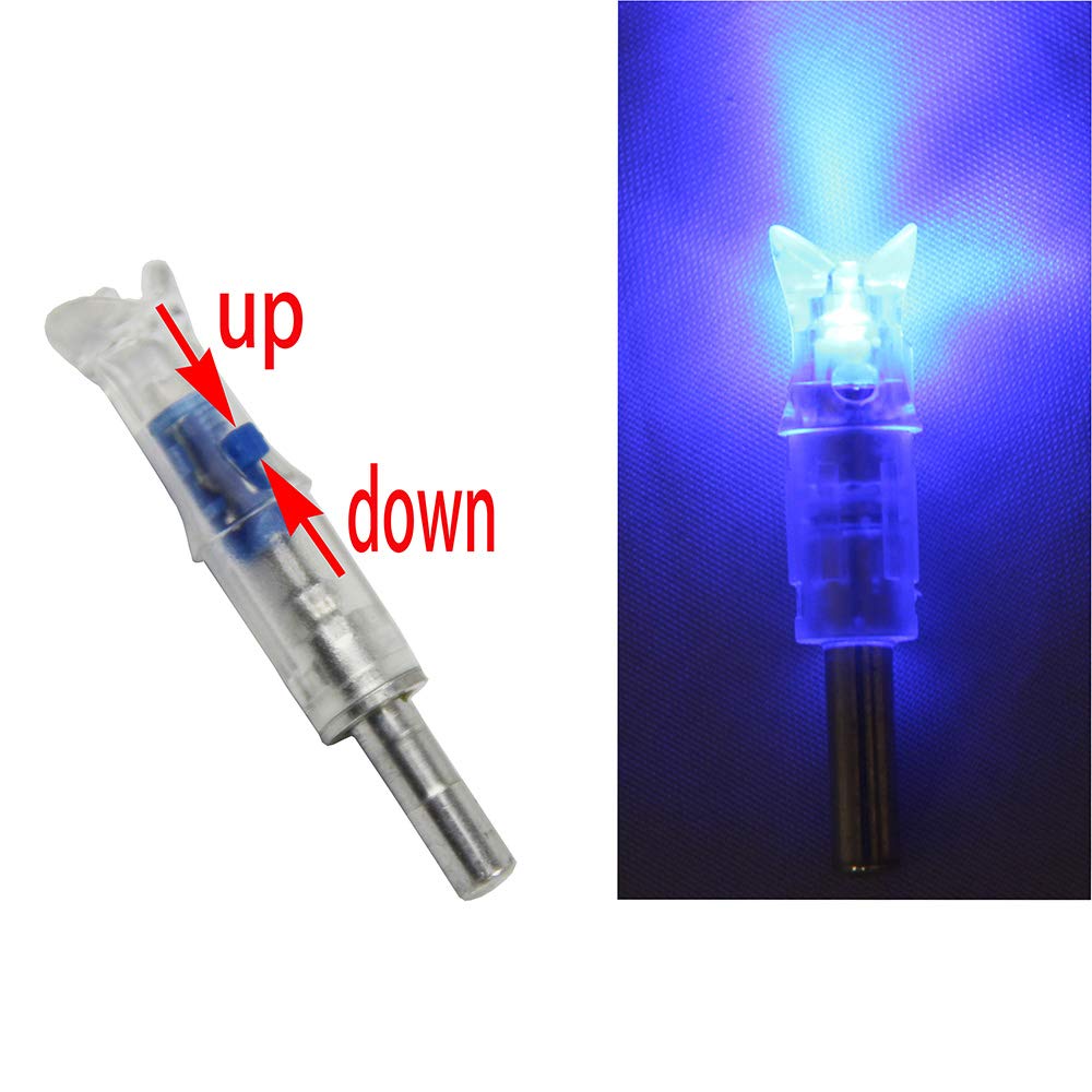 UP100 Battery Replaceable No Wrench 6PCS Automatically Bright LED Luminous Arrow Nock Tail for Archery Arrow Bow Shaft ID .297-.302" 6 Colors (Blue)