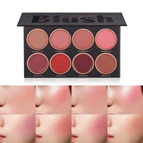 SUMEITANG 8 Colors Face Blush Palette，4 Color Mineral Blush Powder & 4 Color Cream Blusher，Matte & Shimmer Finishes Color from light to dark for Cheek and Eye Makeup，Long Wearing，Lightweight