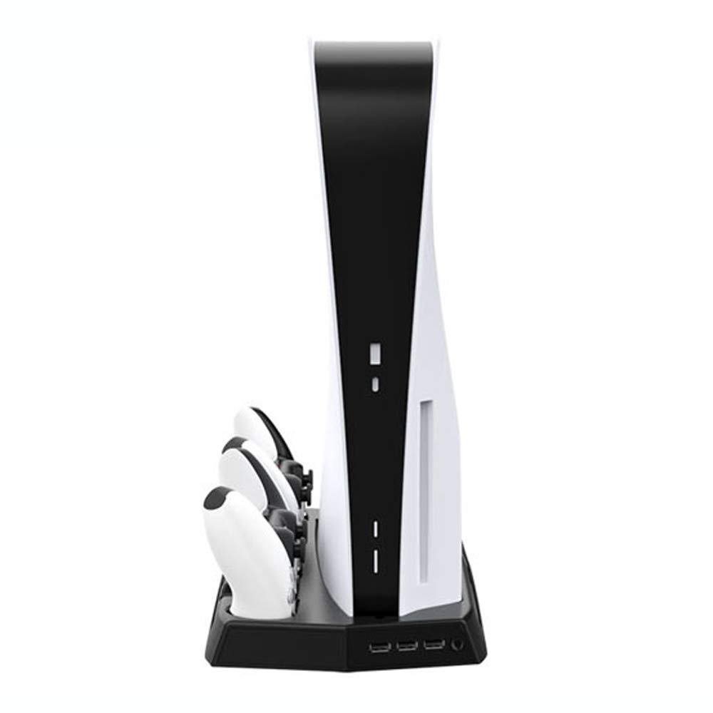 Vertical Stand for Playstation 5 with 2 Cooling Fan, 2 Charging Station for PS5 Digital Edition/CD-ROM Edition Console with Controller Charger 3 USB Ports for Sony PS5 and DualSense