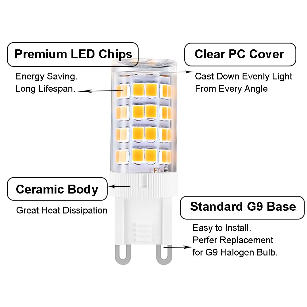 Yosenmi G9 LED Light Bulbs, 5W (40W Halogen Equivalent), 100V-240V, 430LM, Daylight White 6000K, G9 Base Non-Dimmable Light Bulbs for Home Lighting,12-Pack