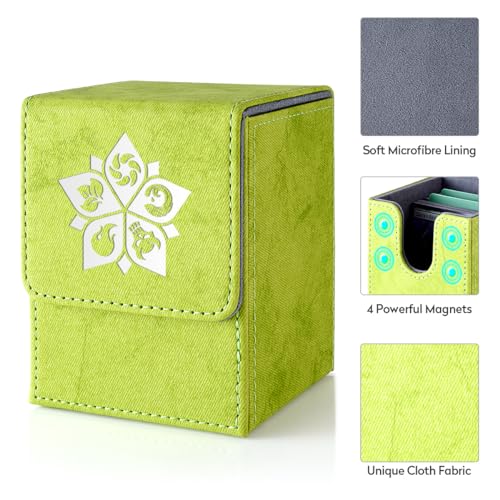 ULTRGEE Deck Box for MTG, MTG Deck Box Fits 110 Single Sleeved Commander Cards, Trading Card Storage Case with 2 Dividers - Grass