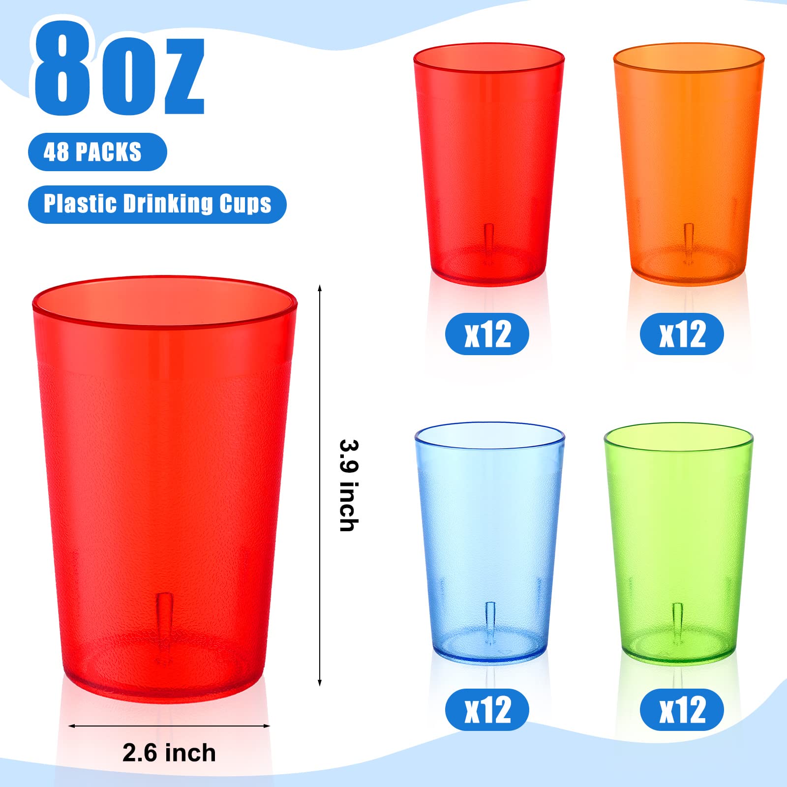 Sumind 48 Pack Acrylic 8 oz Restaurant Style Water Tumblers Plastic Drinking Glasses Stackable Iced Tea Tumblers Reusable Beverage Cups with Texture Anti Slip Break Resistant for Kitchen,4 Colors